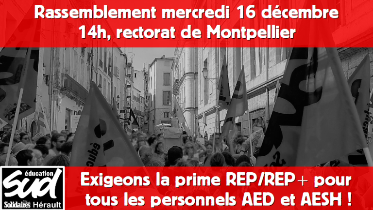 Rassemblement pour l'octroi des primes REP et REP+ à tous les personnels de l'Éducation ...